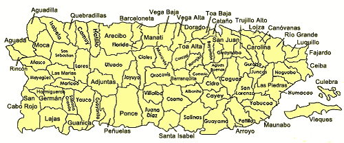 Mapa De Municipios De Puerto Rico En Los N Blanco